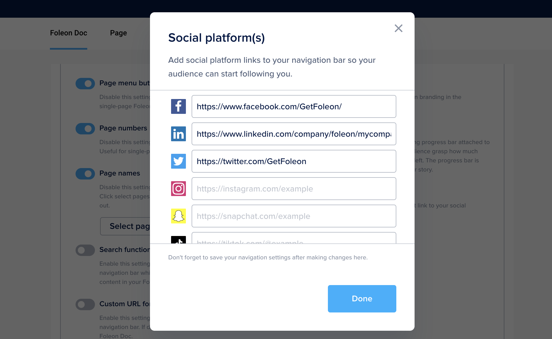 How to set social page icons