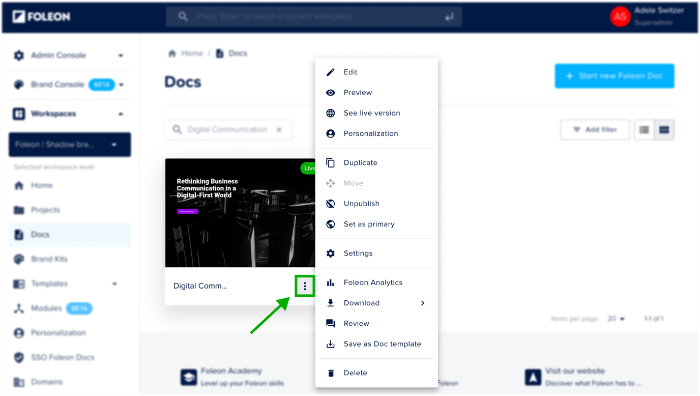 About the quick actions menu