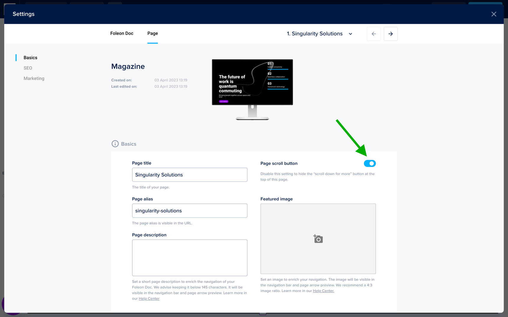All about the page scroll button